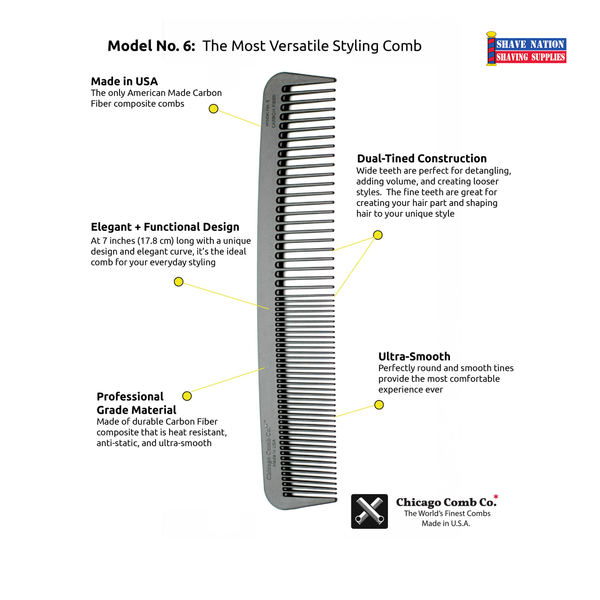 Chicago Comb No. 6 Carbon Fiber | Shave Nation Shaving Supplies®