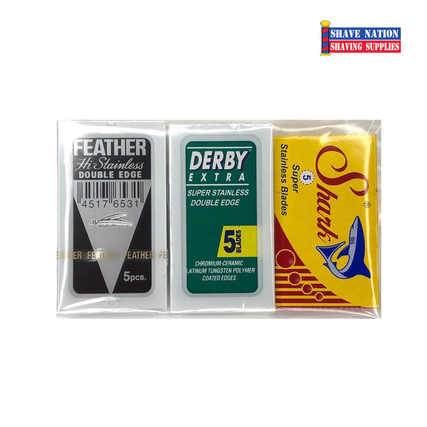 Double Edge DE Razor Blade Sampler 3 Pack 15 Blades | Shave Nation ...