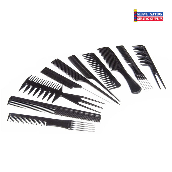 Diane Assorted Comb Set 10 Pack Black With Case Shave Nation Shaving