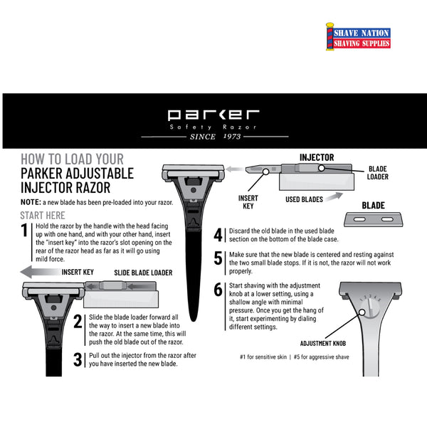 Parker Injector Single Edge Adjustable Razor with 21 Blades | Shave ...
